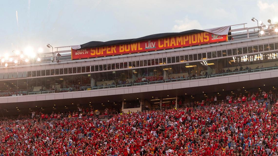 Watch: Chiefs unveil banner celebrating Super Bowl LVII title | Kansas ...