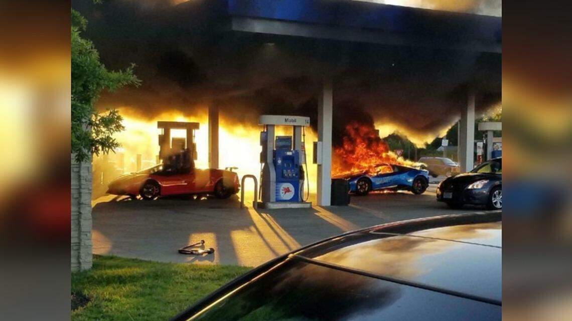 Lamborghini On Fire On Motorway