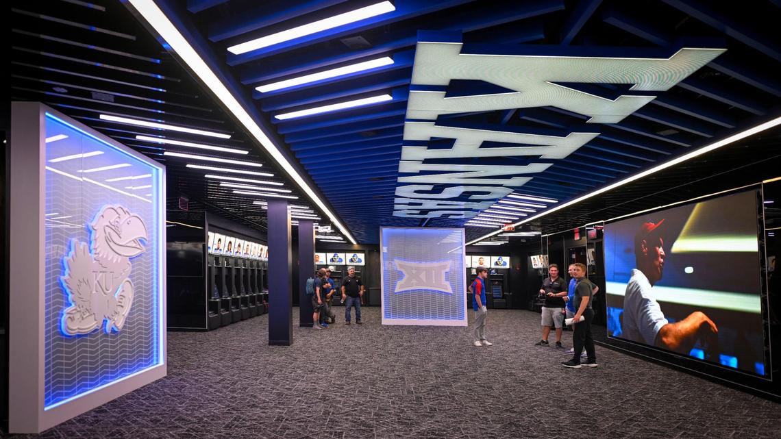 See upgraded Kansas football locker room & training facility | Kansas ...
